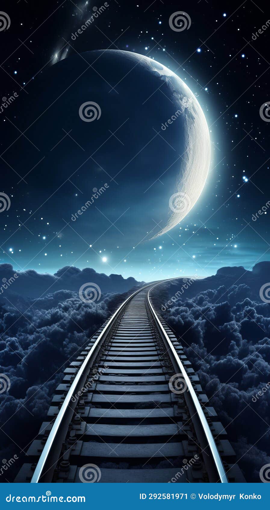 A Train Track with a Moon in the Background Stock Image - Image of ...