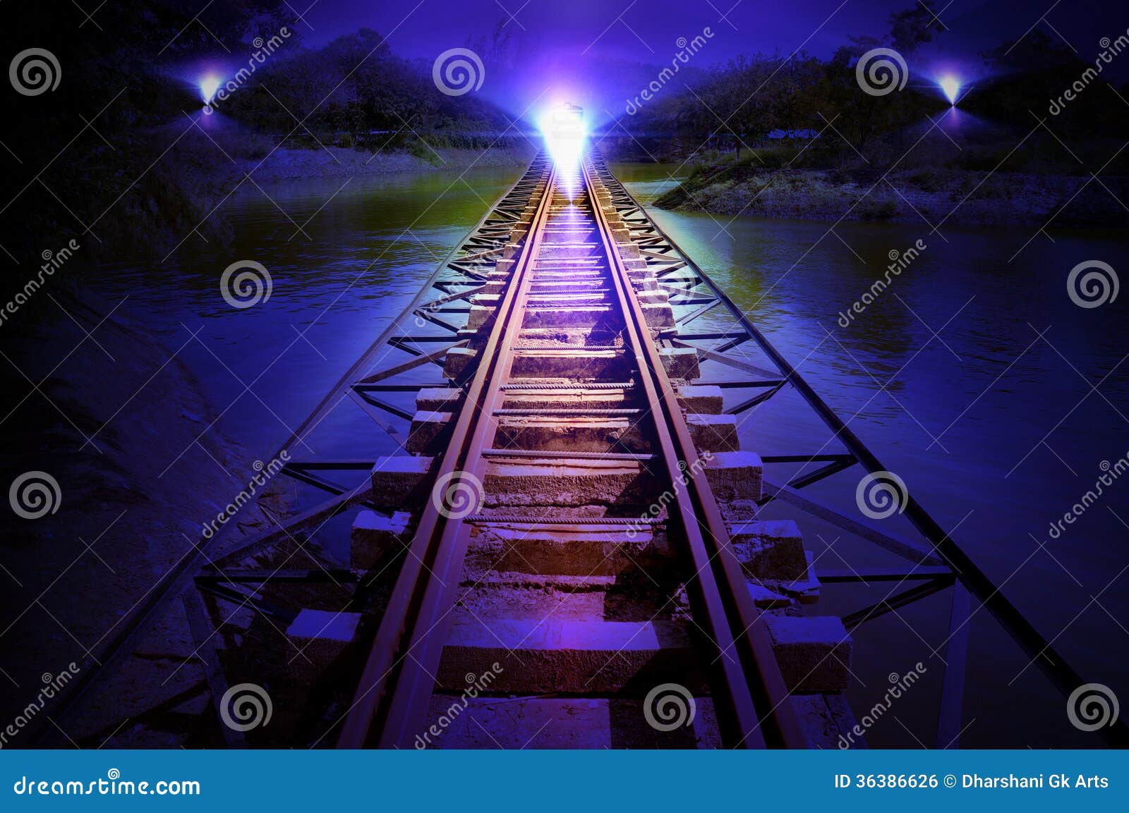 Train track night scenes stock photo. Image of beam, hills - 36386626
