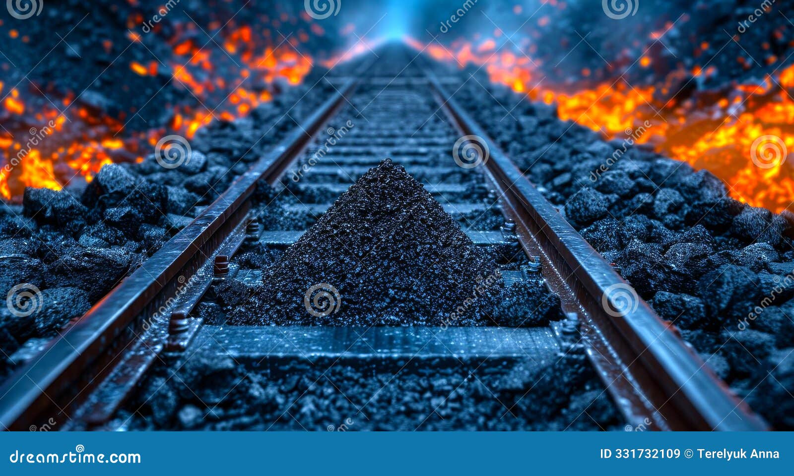 A Train Track with a Pile of Coal on it Stock Image - Image of nature ...