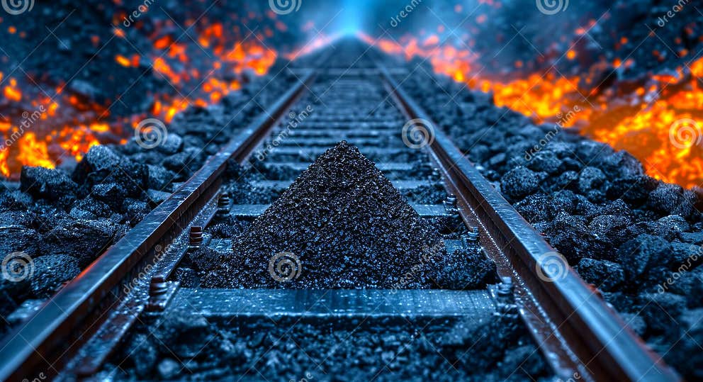 A Train Track with a Pile of Coal on it Stock Image - Image of nature ...