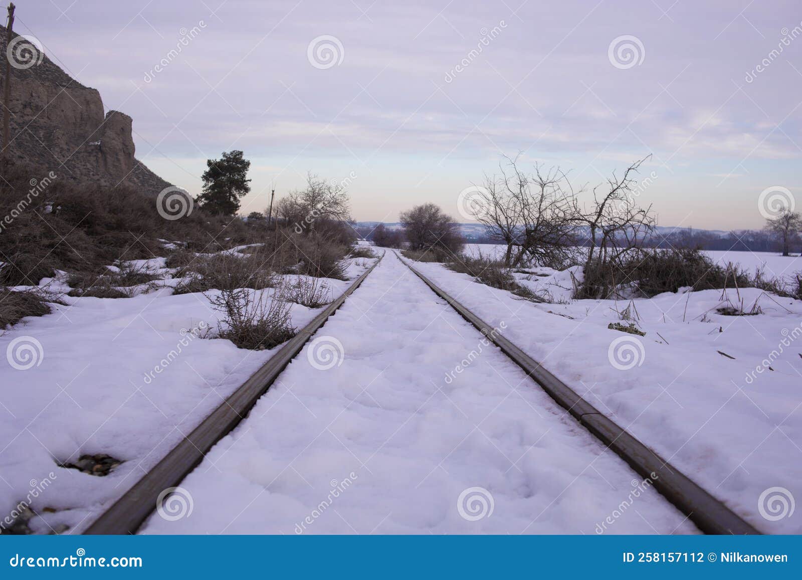 Train Track with Snow on Its Surface, in a Winter Exterior Landscape ...