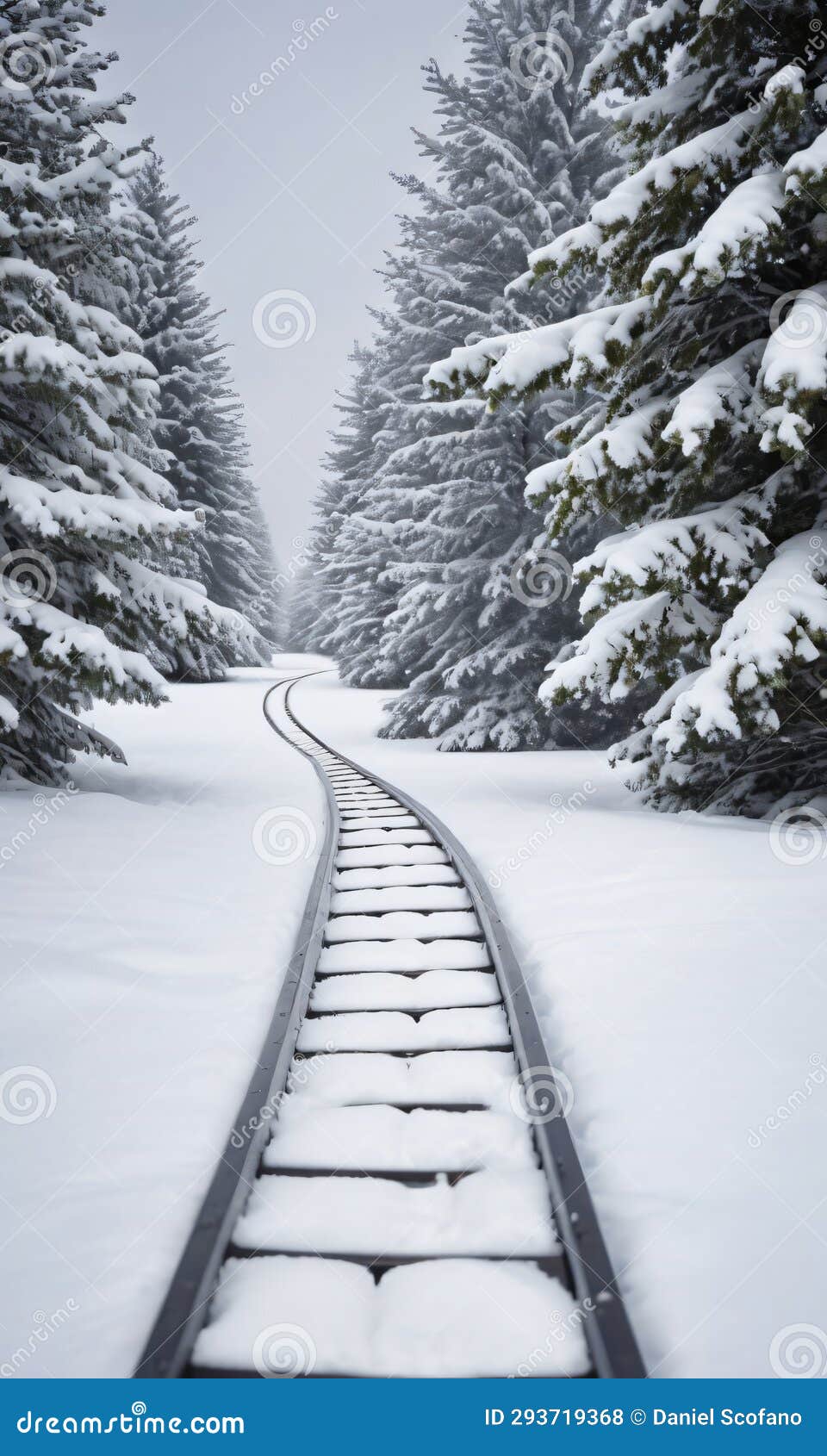 A Train Track in the Snow with Trees in the Background. Generative AI ...