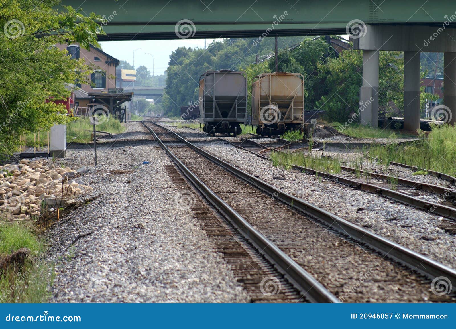 Train Track and Station with Cars Stock Image - Image of trip, railroad ...