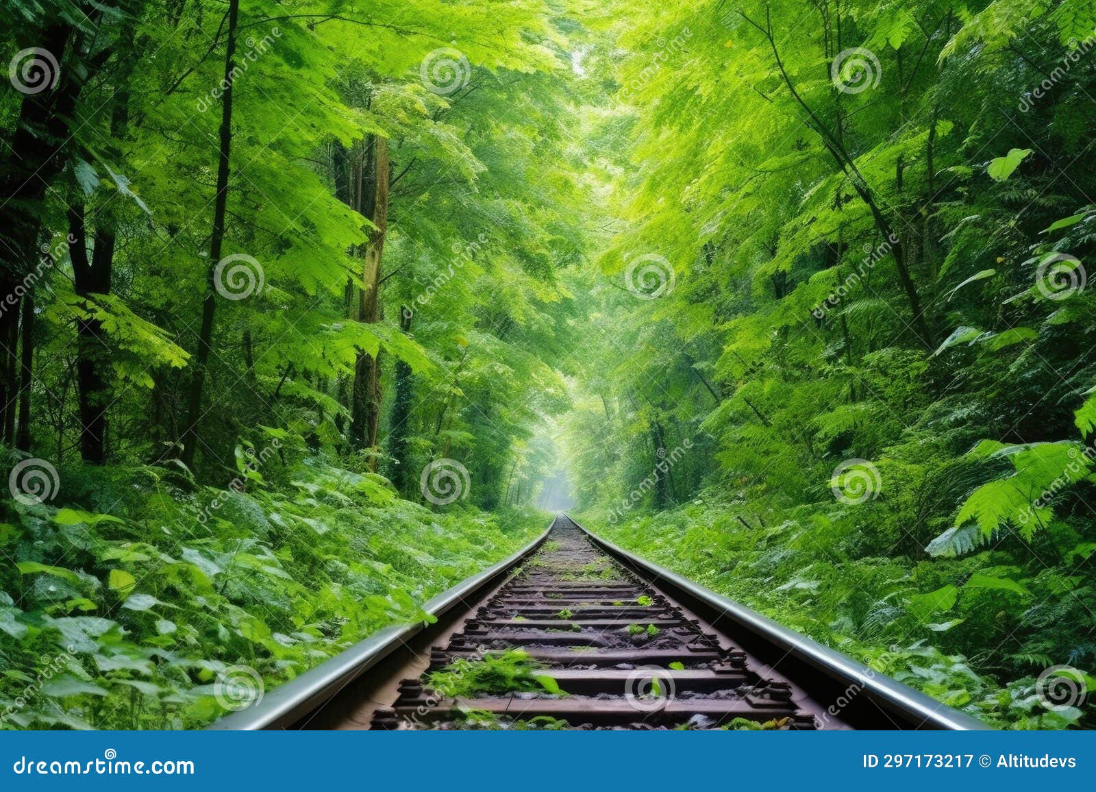 Train Track Vanishing into a Dense Canopy of Trees Stock Image - Image ...