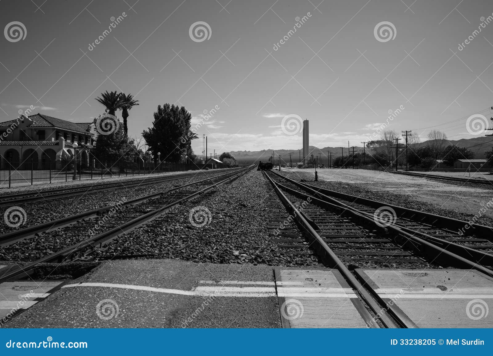 Train Tracks Black and White Stock Image - Image of asphalt, empty ...