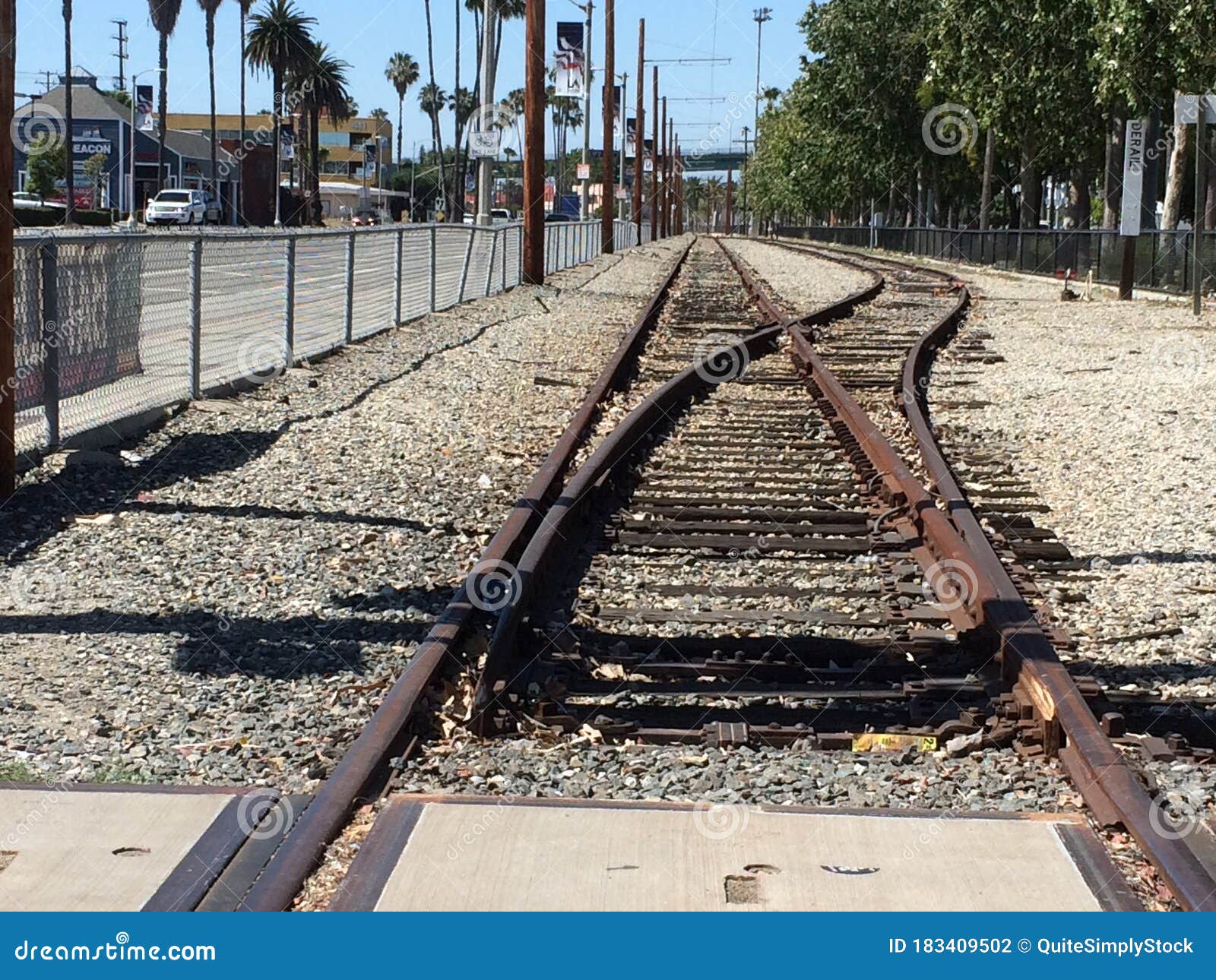 Train Tracks Crossing Intersection Crossroads Switch Perspective Stock ...