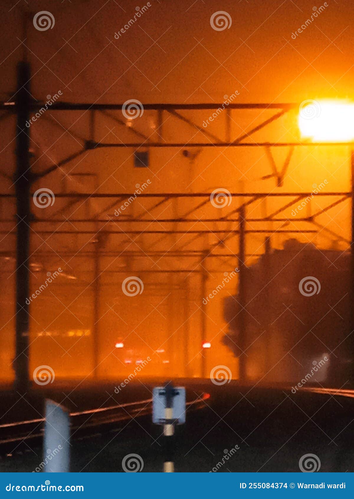Train Tracks Empty at Night Stock Photo - Image of yellow, streetlight ...