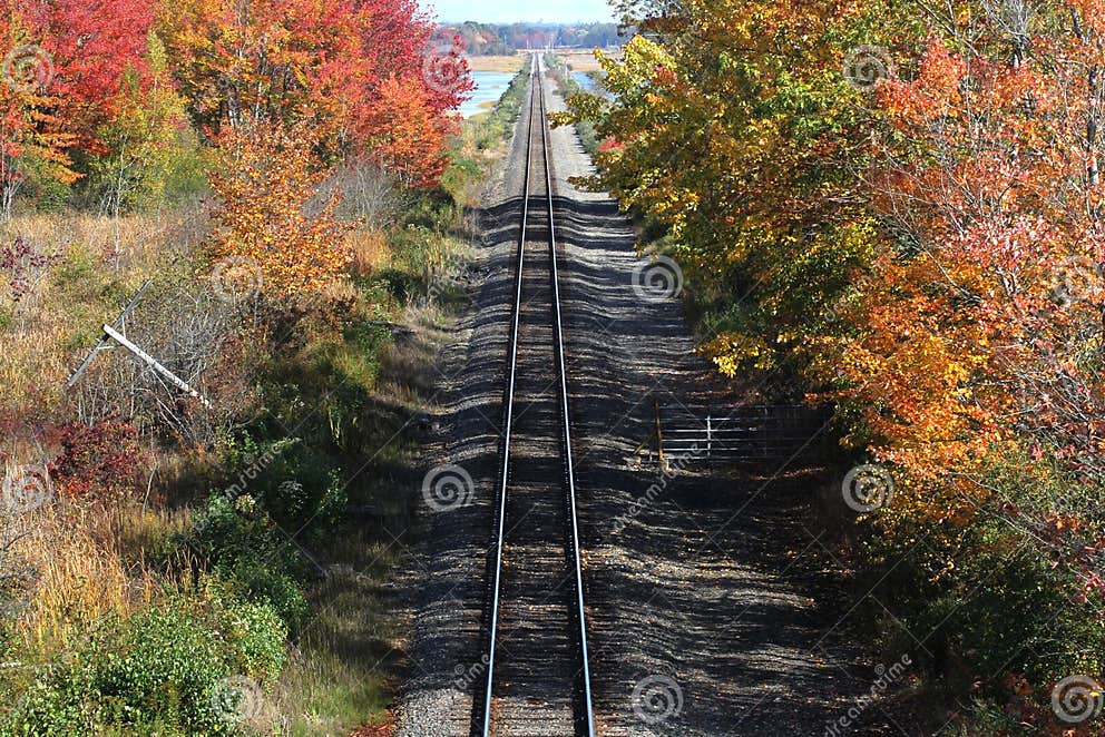 Train Tracks in the Fall with No One Around Stock Image - Image of ...
