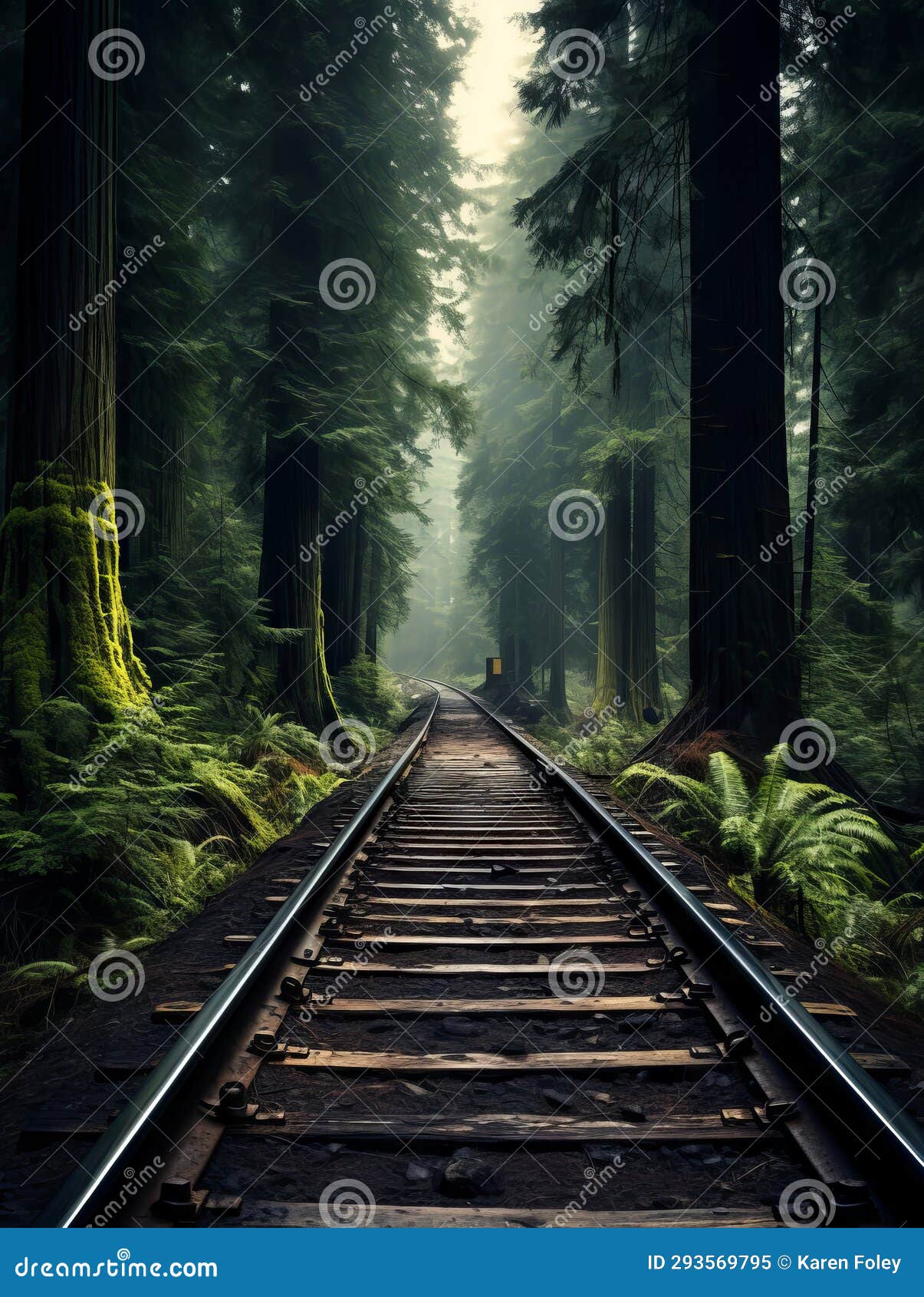 Train tracks in forest stock illustration. Illustration of tree - 293569795