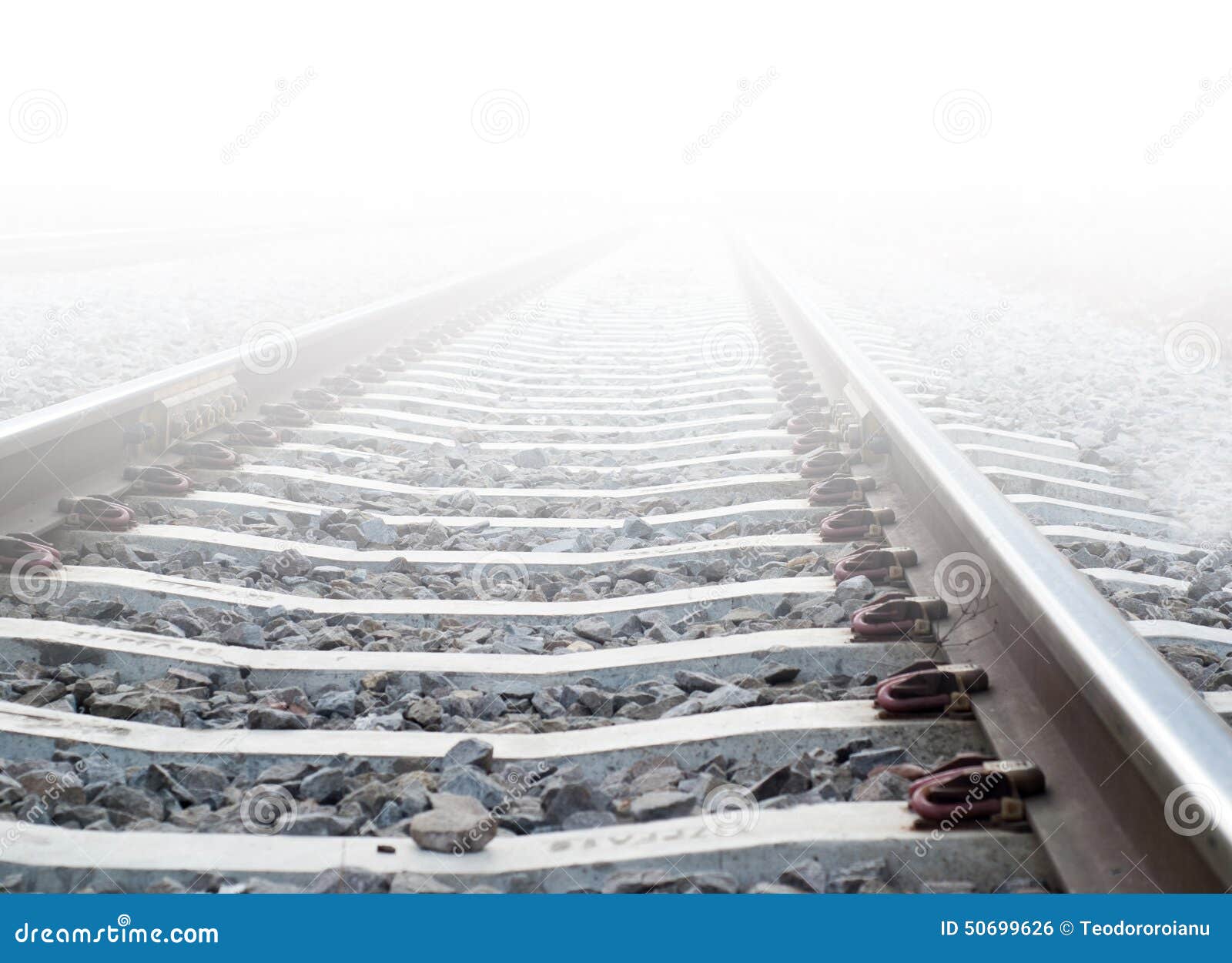 Train tracks in heavy fog stock photo. Image of light - 50699626