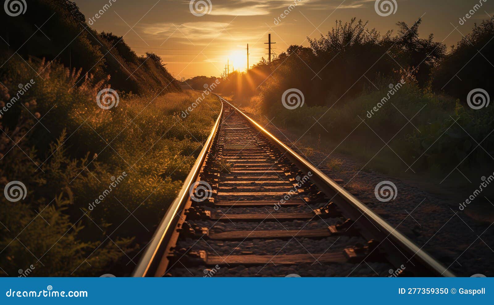 Train Tracks Leading into the Beautiful Sunset. AI Generative Stock ...