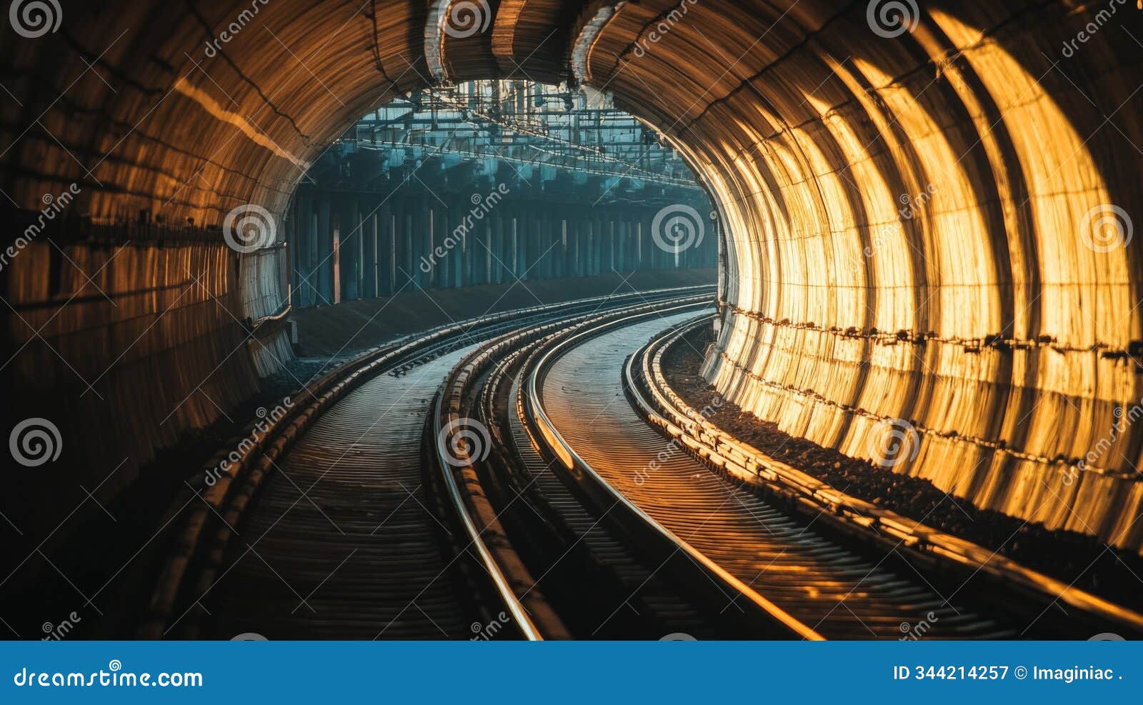 Train Tracks Leading through a Curved Tunnel Stock Illustration ...