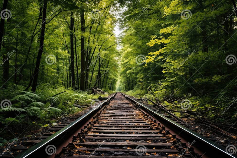 Train Tracks Leading into a Forest Stock Image - Image of landscape ...