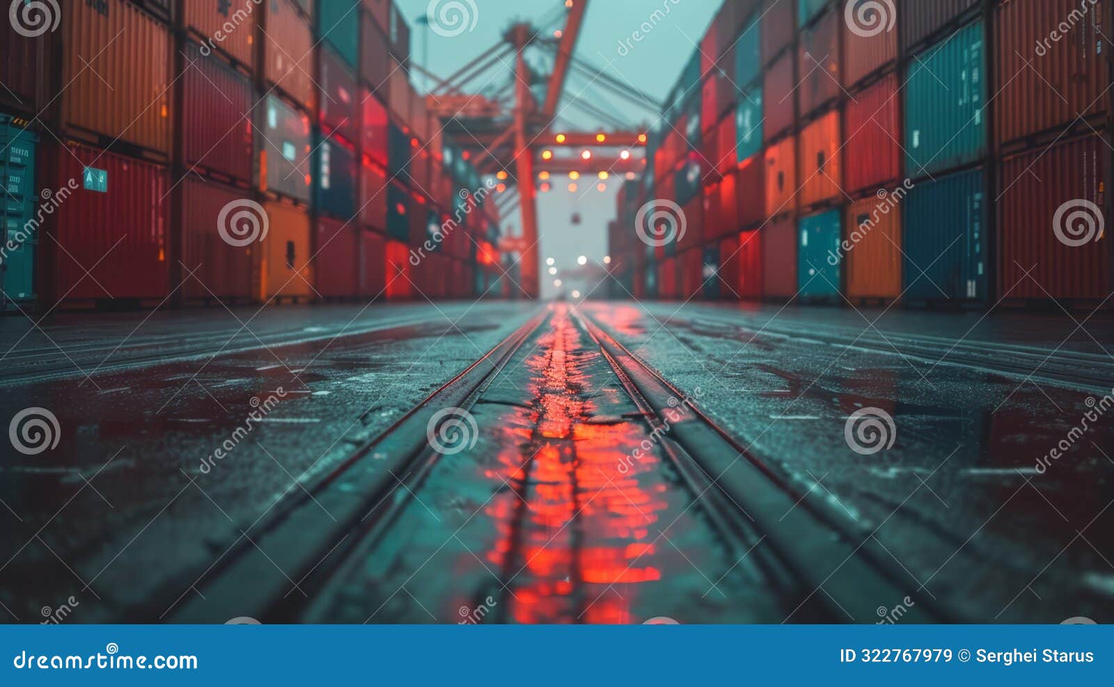 A Train Tracks are Lined with Containers in a Warehouse, AI Stock Image ...