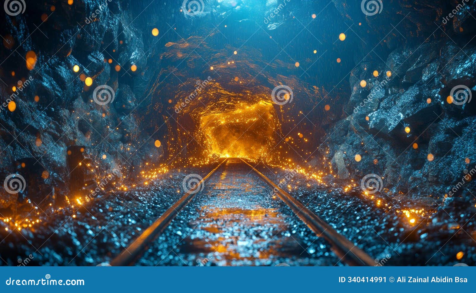 Train Tracks in a Mystical Cave Stock Illustration - Illustration of ...