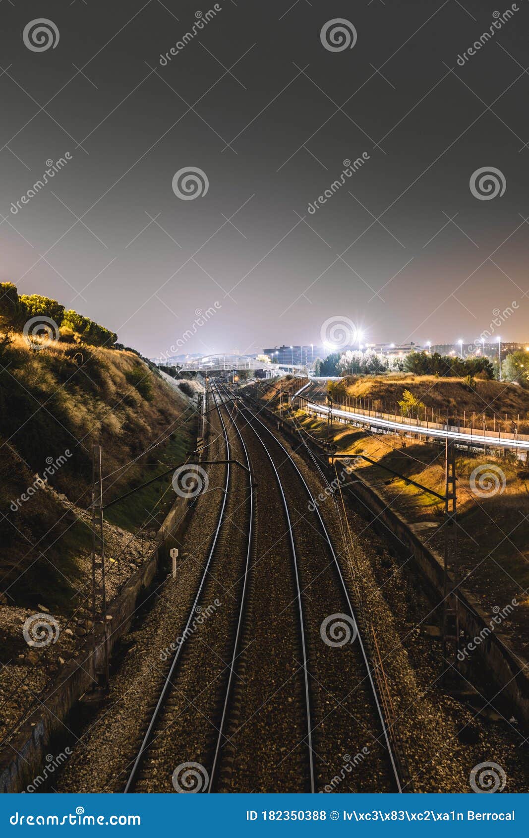 Train Tracks at Night in the City Stock Photo - Image of station, city ...