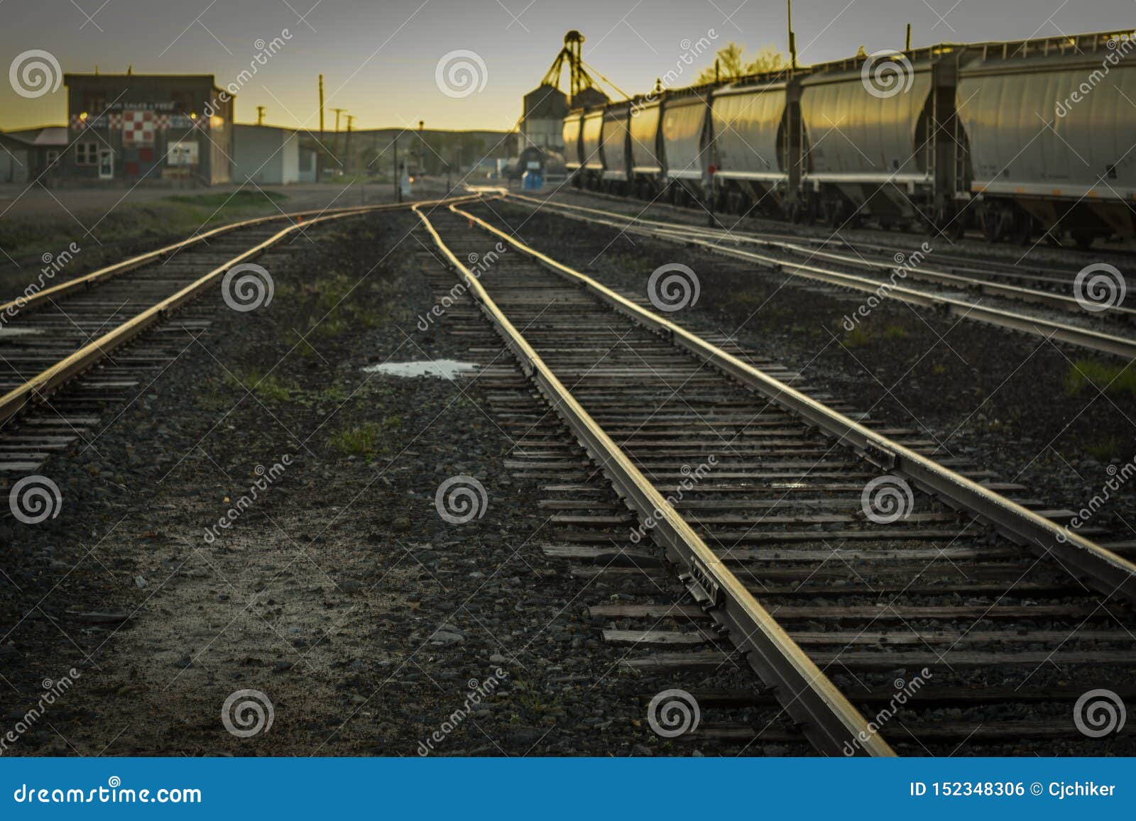 Train Tracks in Old Trainyard at Sunset Stock Photo - Image of ...