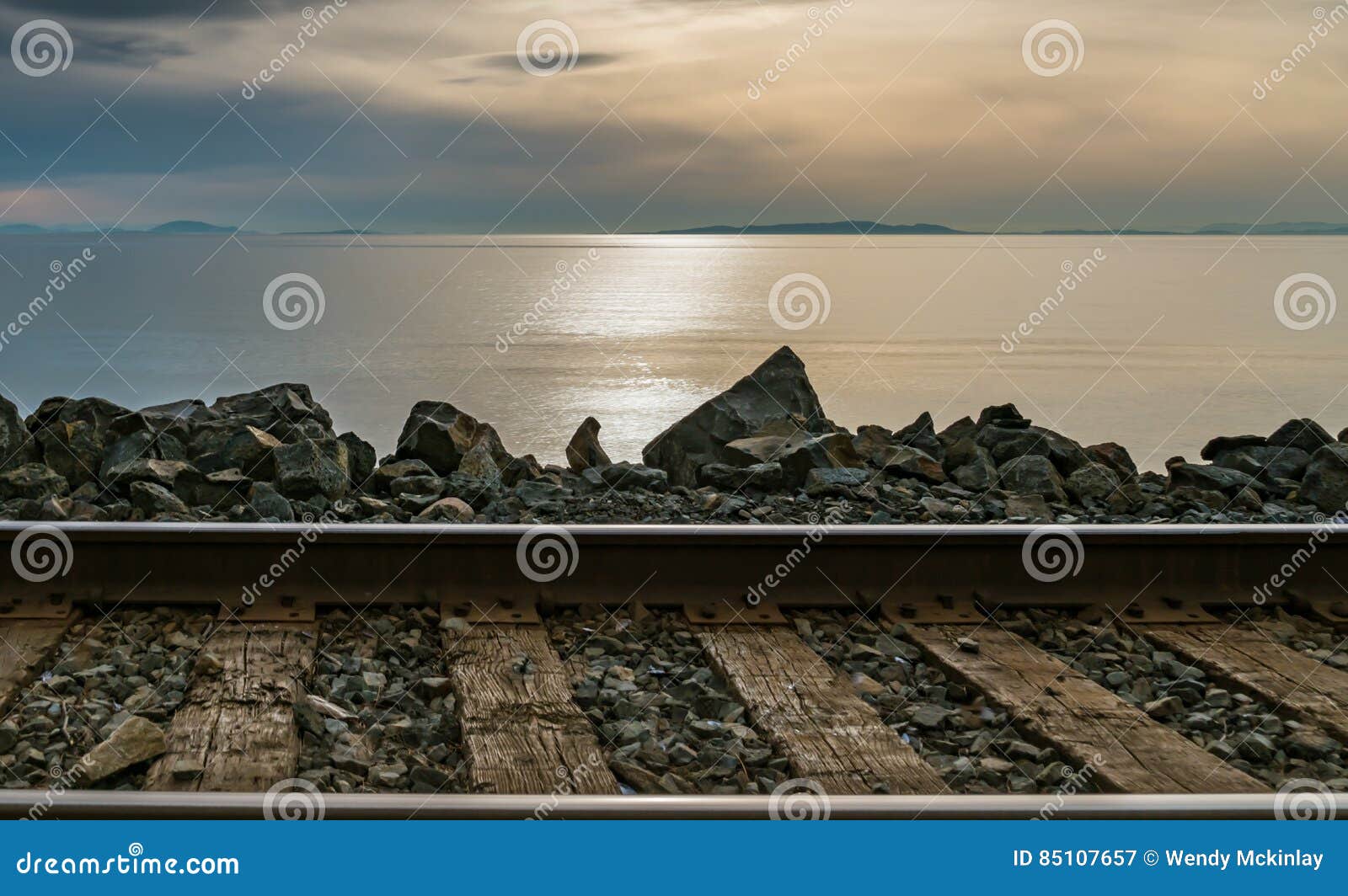 Train Tracks by the Pacific Ocean. Stock Image - Image of shot, ocean ...