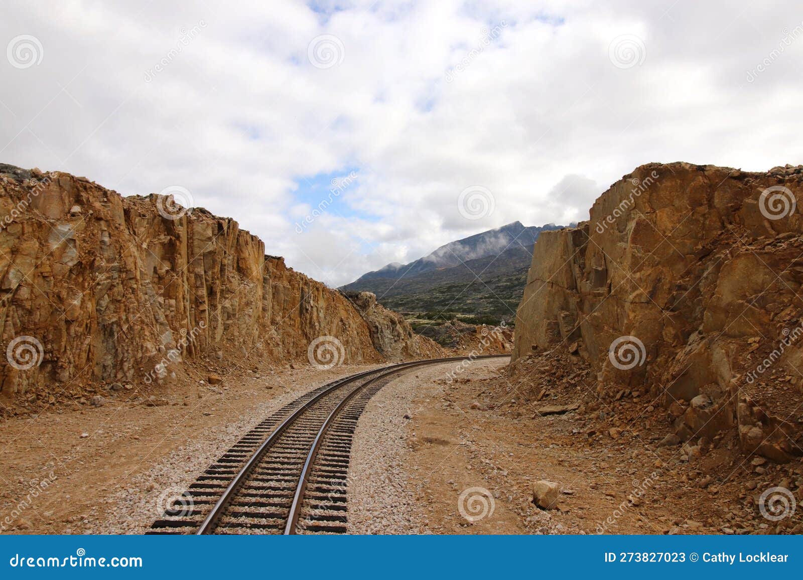 Train Tracks Running through a Mountain Range with a Stream Flowing ...
