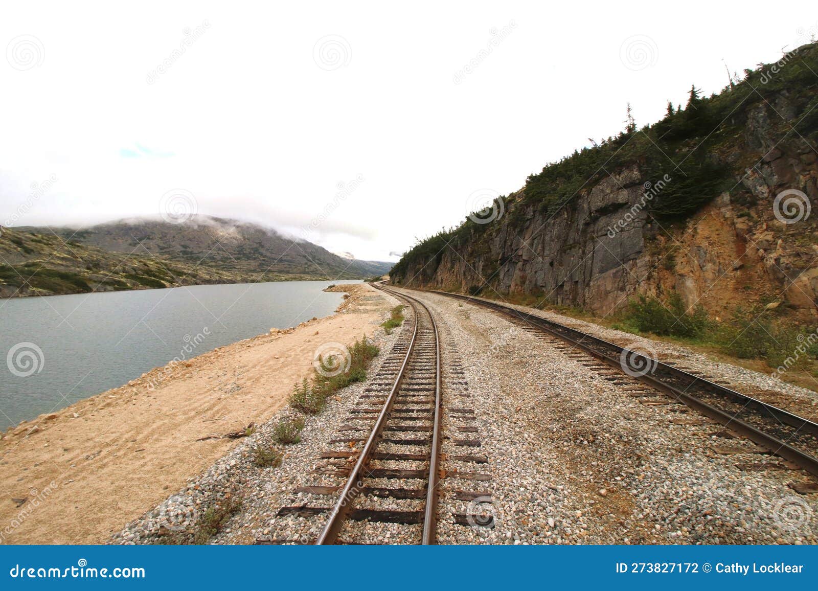 Train Tracks Running through a Mountain Range with a Stream Flowing ...