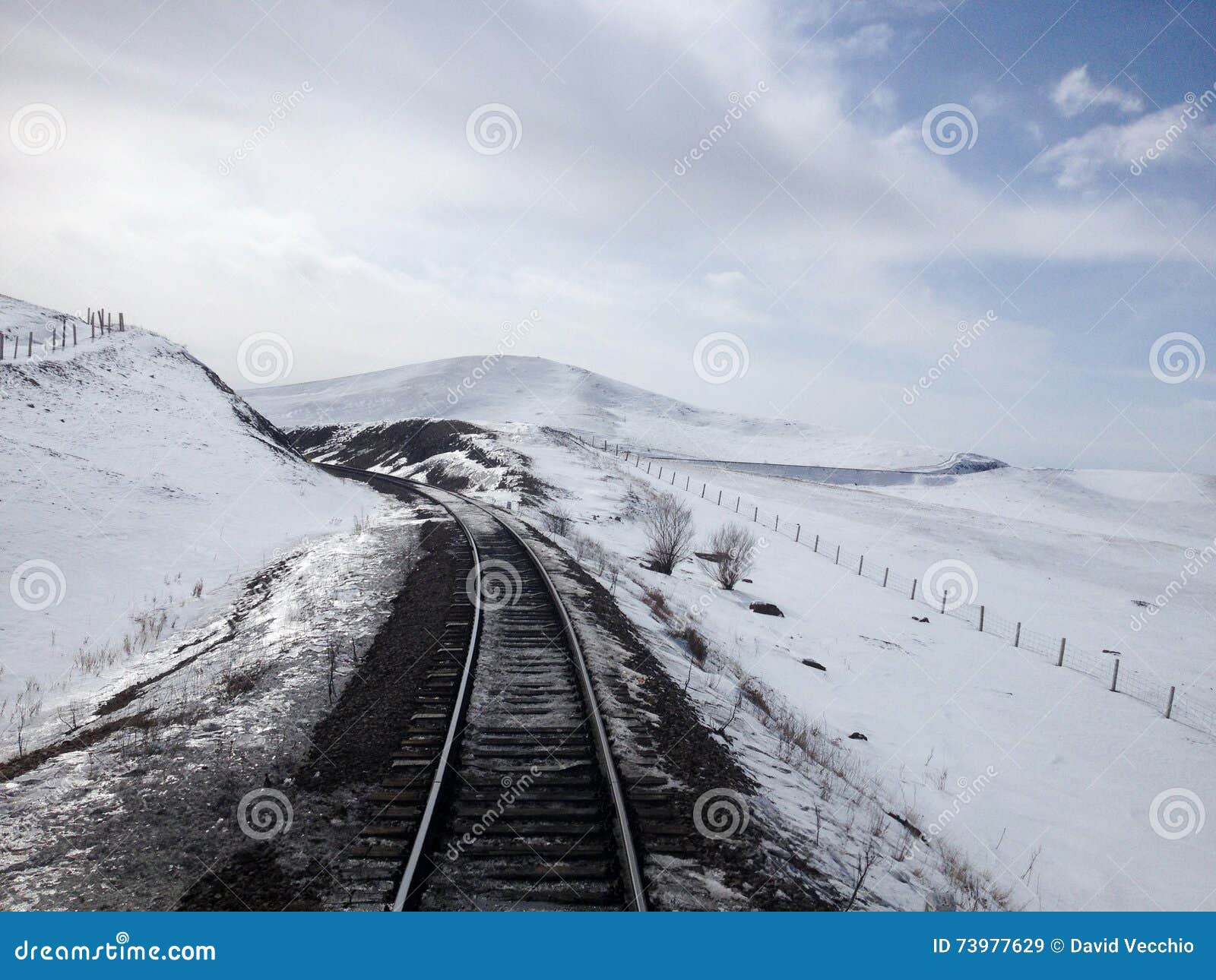 Train Tracks on Snowy Landscape Stock Image - Image of russia, train ...
