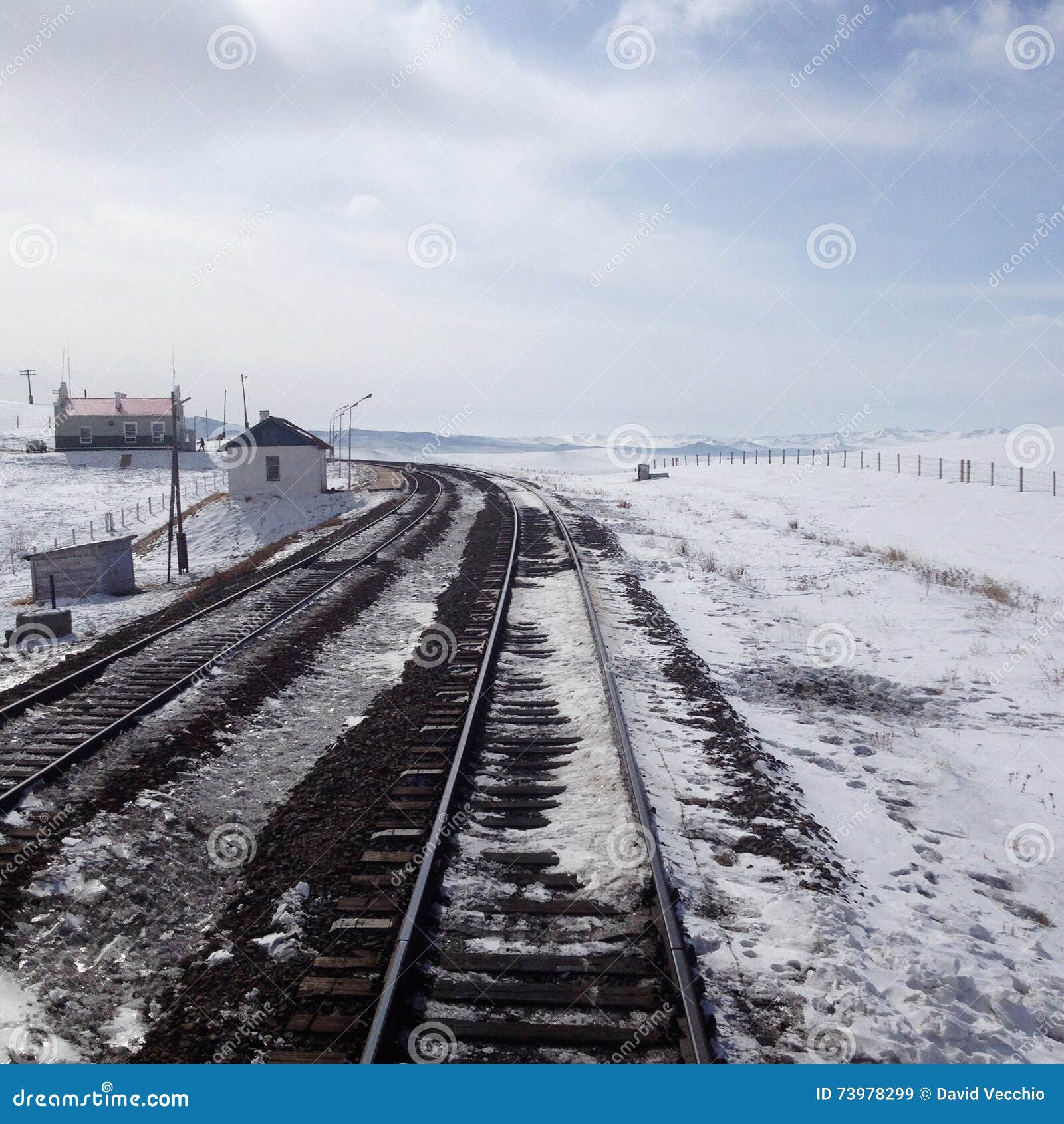 Train Tracks on Snowy Landscape Stock Image - Image of russian, hills ...