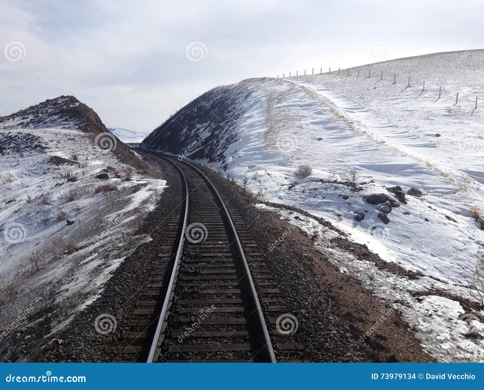 Train Tracks on Snowy Landscape Stock Photo - Image of cold, checkpoint ...