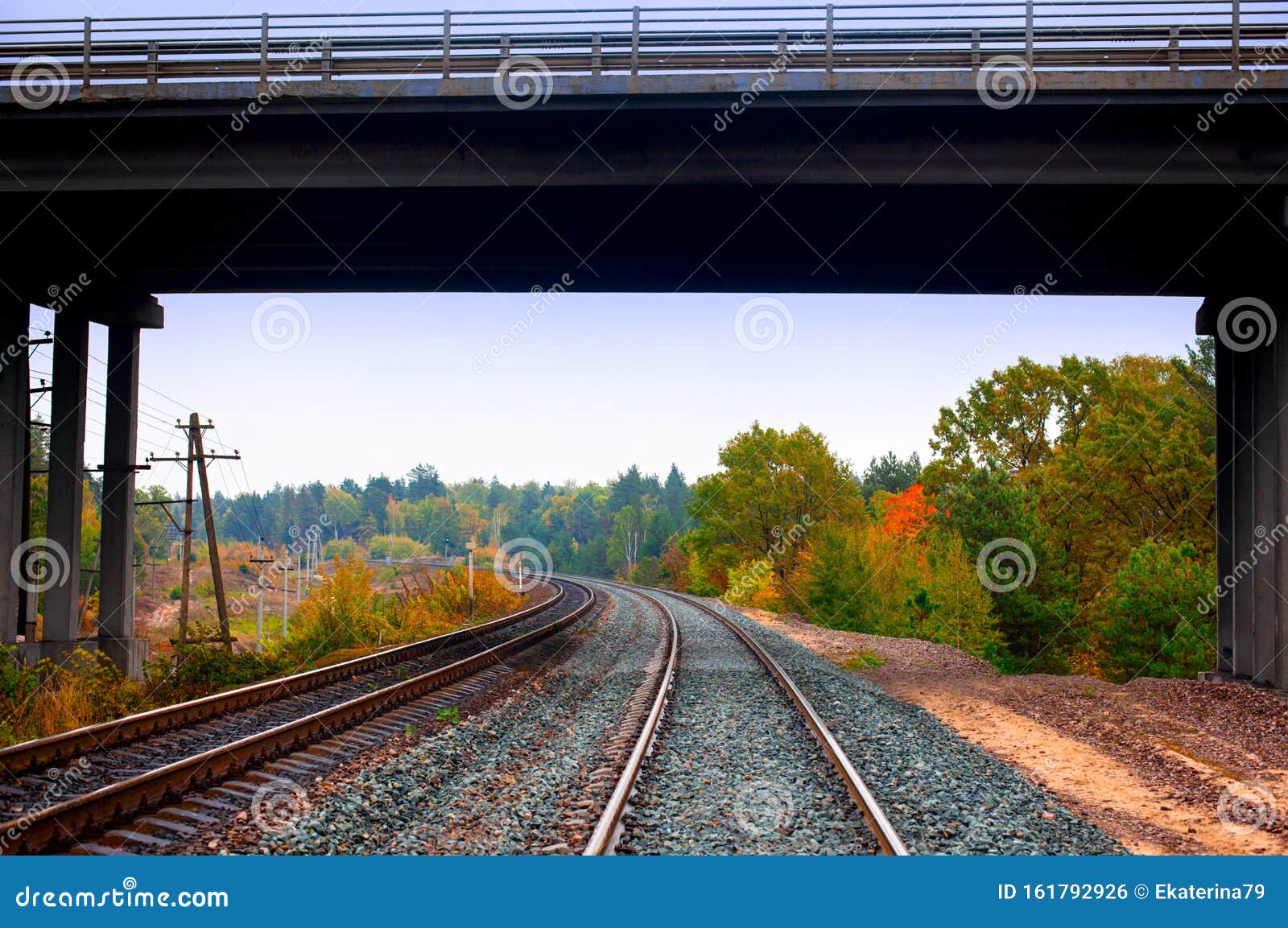 Train Tracks Under the Bridge. Autumn Time Stock Photo - Image of rails ...