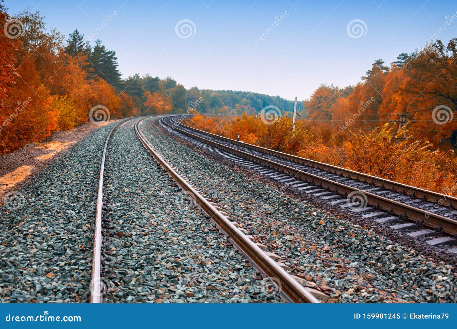 Train Tracks View with Autumn Forest Stock Image - Image of ...