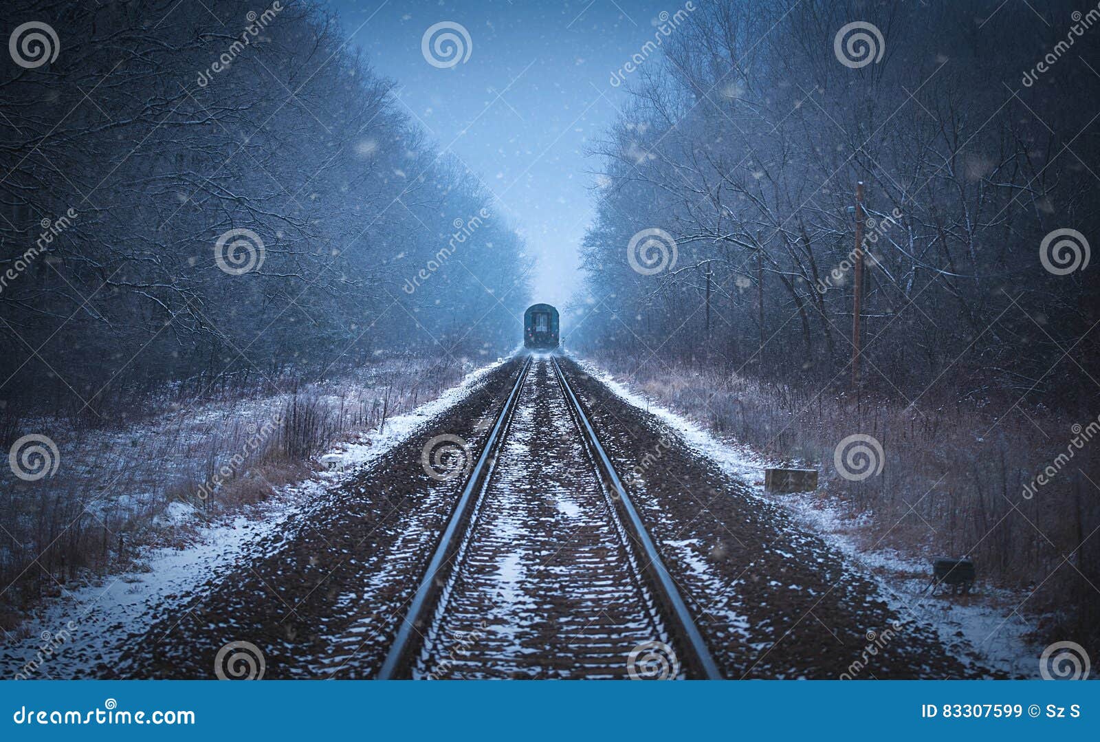 Train Tracks in Winter Mist Stock Image - Image of dusk, dream: 83307599
