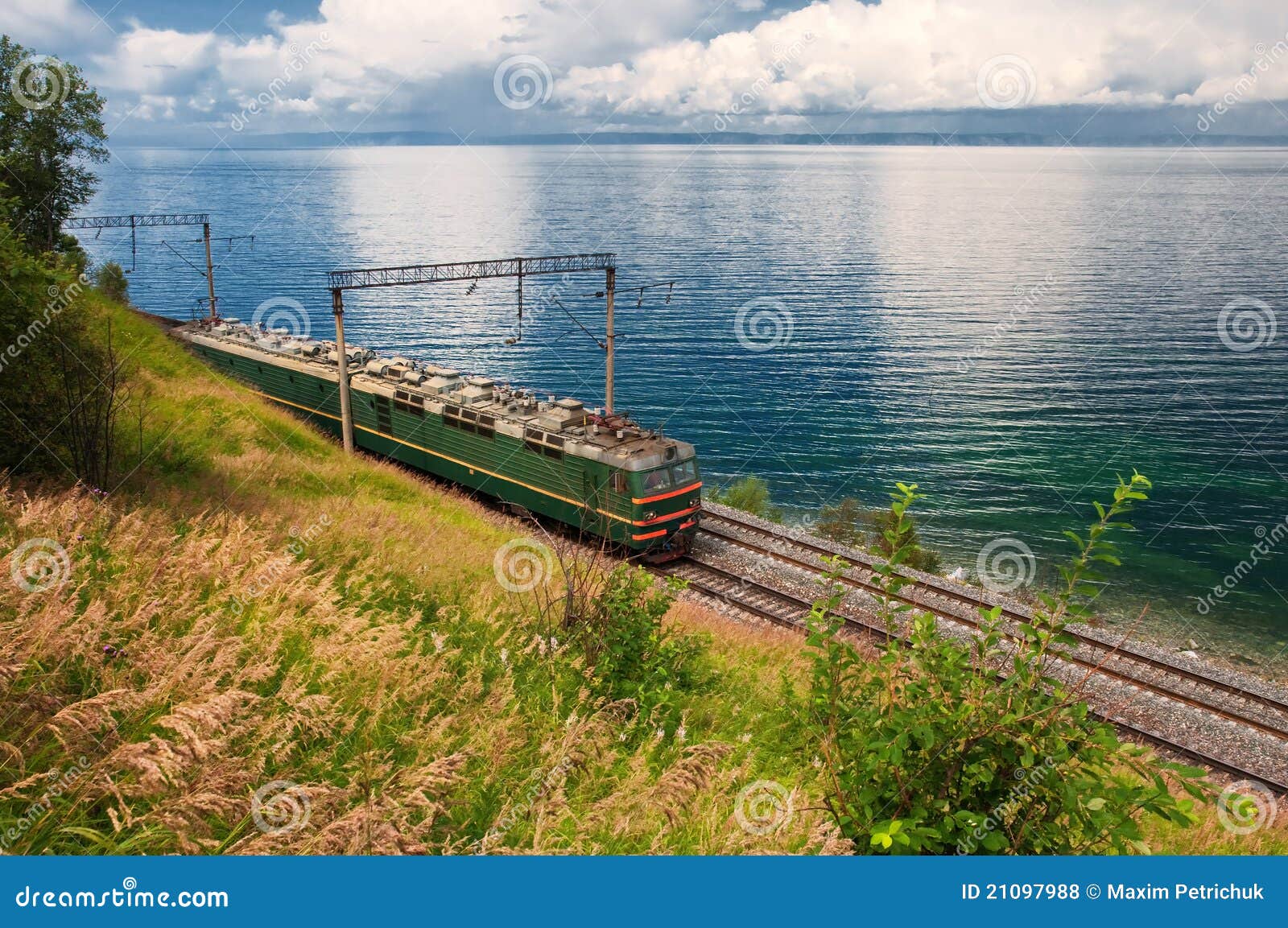 Train on Trans Baikal Railway Stock Photo - Image of mountain, coast ...