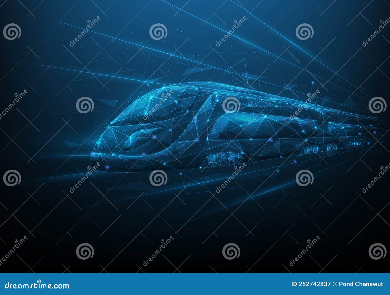 Train Transport Technology Low Poly Wireframe. Isolated on Blue Dark ...