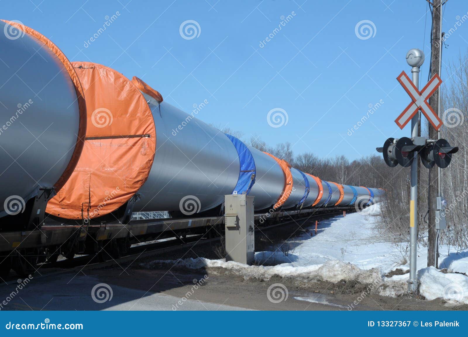 Train Transporting a Pipeline Stock Image - Image of transport, snow ...