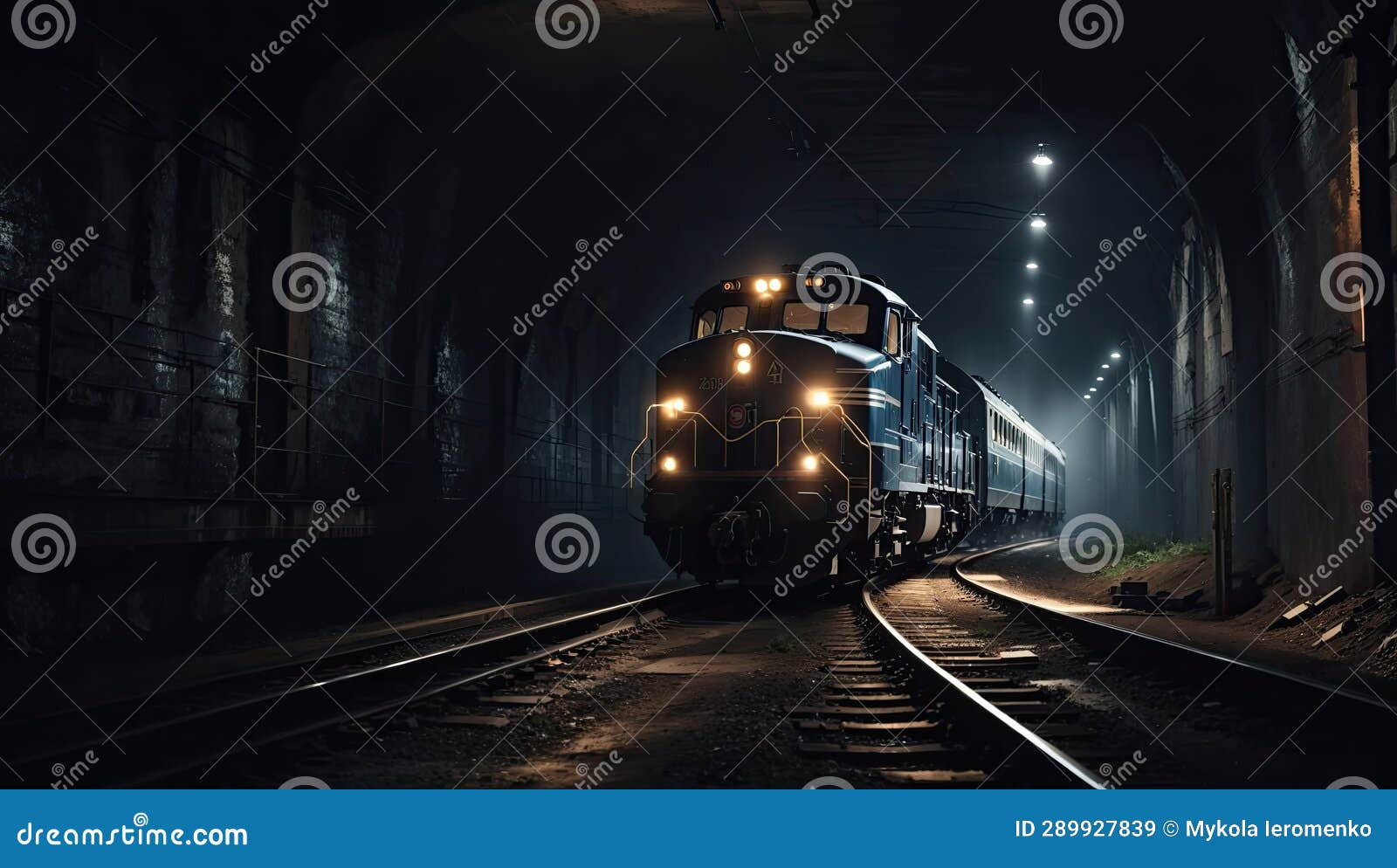 A Train Traveling in a Dark Tunnel Stock Illustration - Illustration of ...