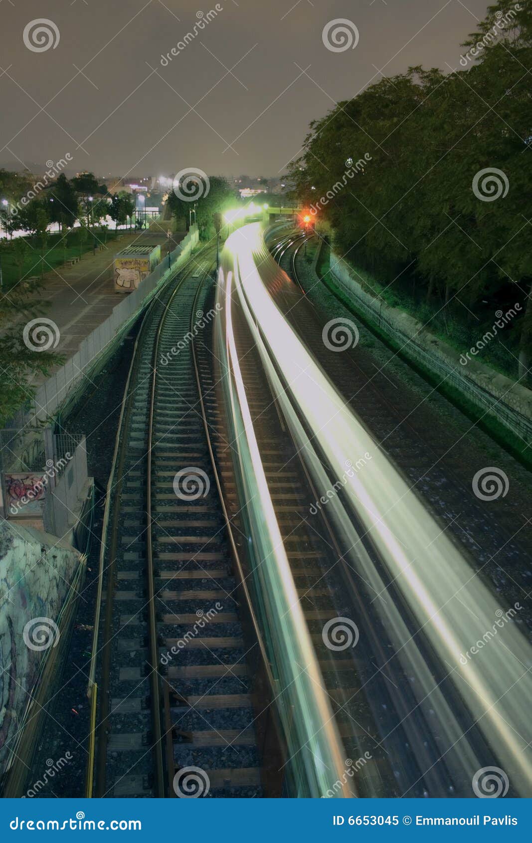 Train Traveling at Night, Thiseio - Athens Stock Image - Image of ...