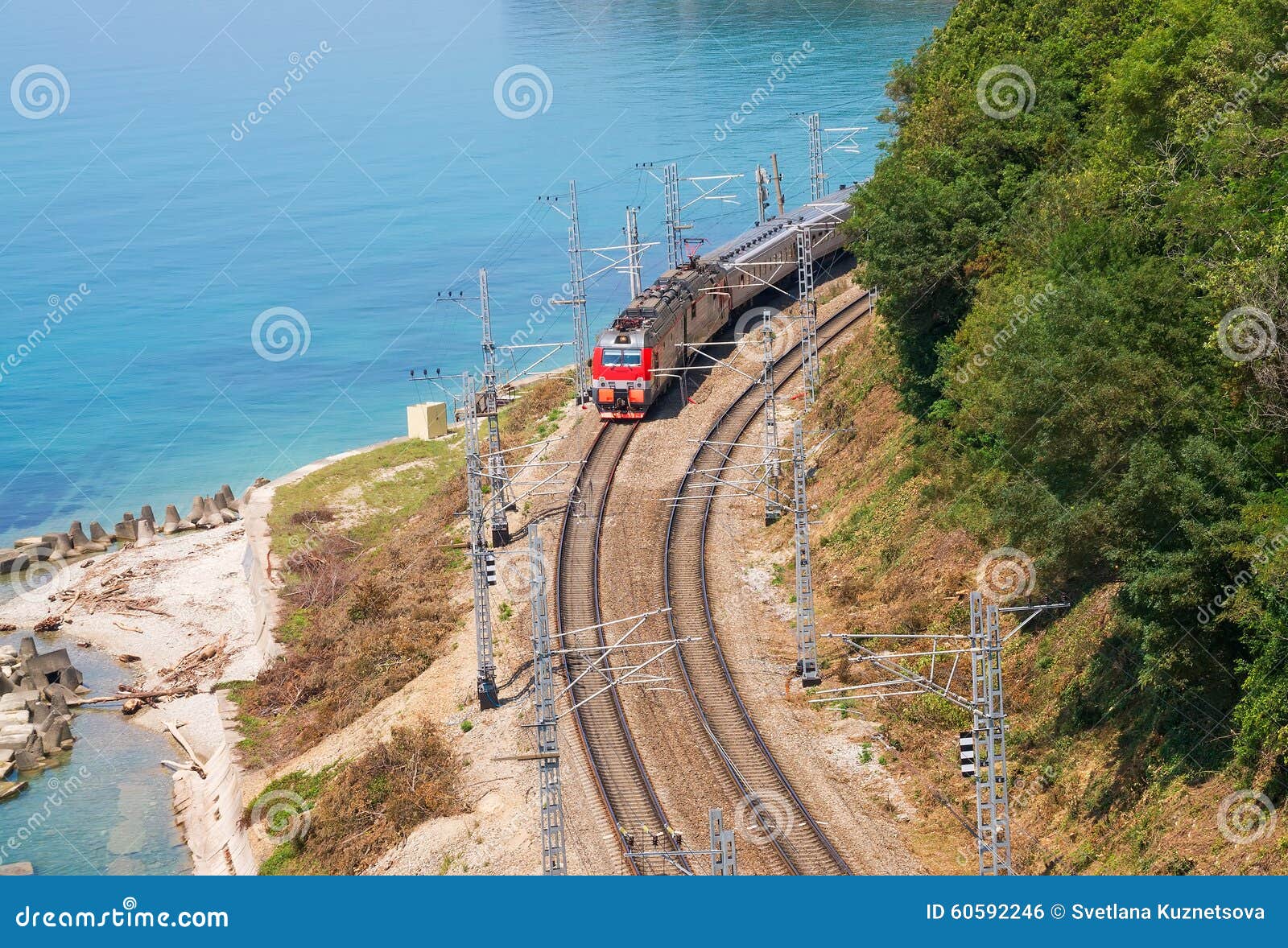 Train Travels Along the Seashore Stock Photo - Image of year, twist ...