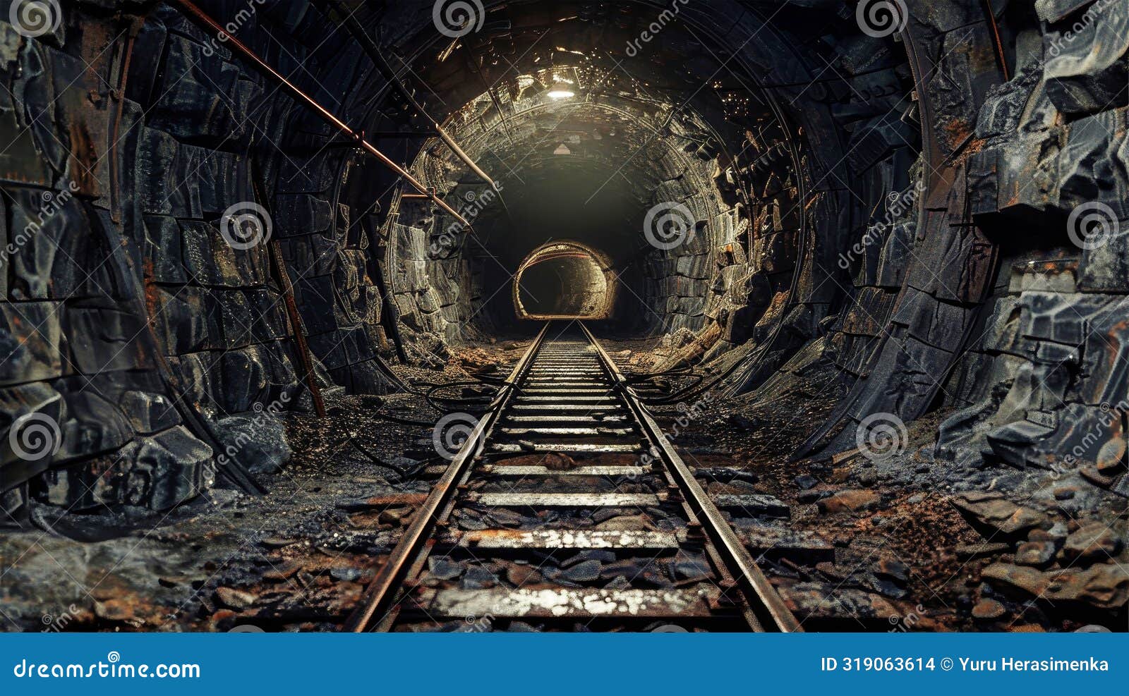 A Train Tunnel, Illuminated by a Bright Light Shining through, Leading ...