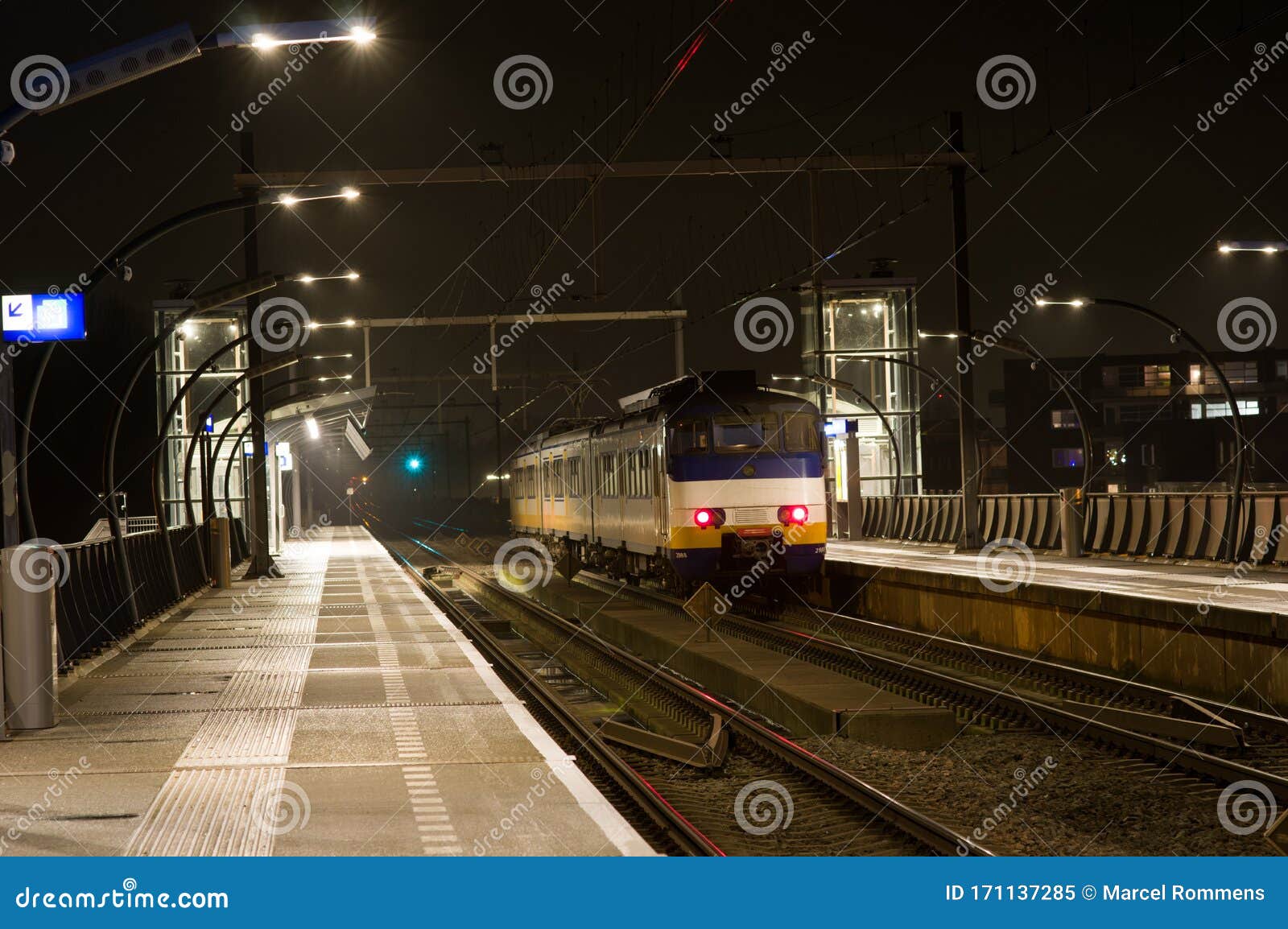 Train is Waiting on Platform at Night Stock Image - Image of ...