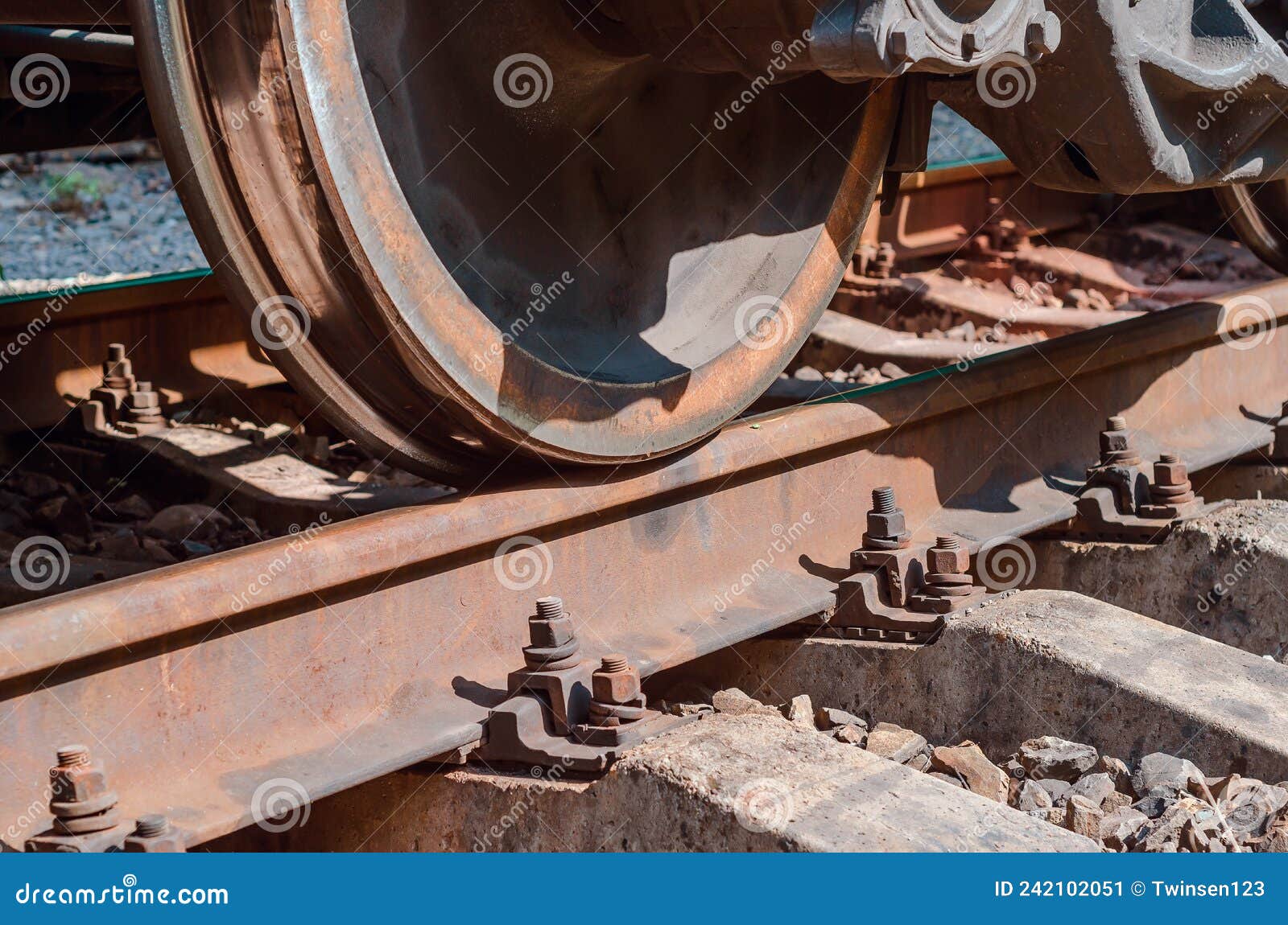 Train Wheel on Rails. Close Stock Image - Image of station, engineering ...