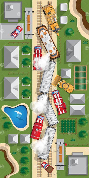 Train wreck. stock vector. Illustration of house, destruction - 255051417