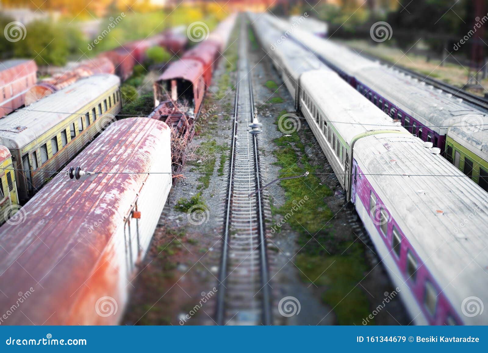 Train Yard with Repaired and Useless Wagons. Stock Image - Image of ...