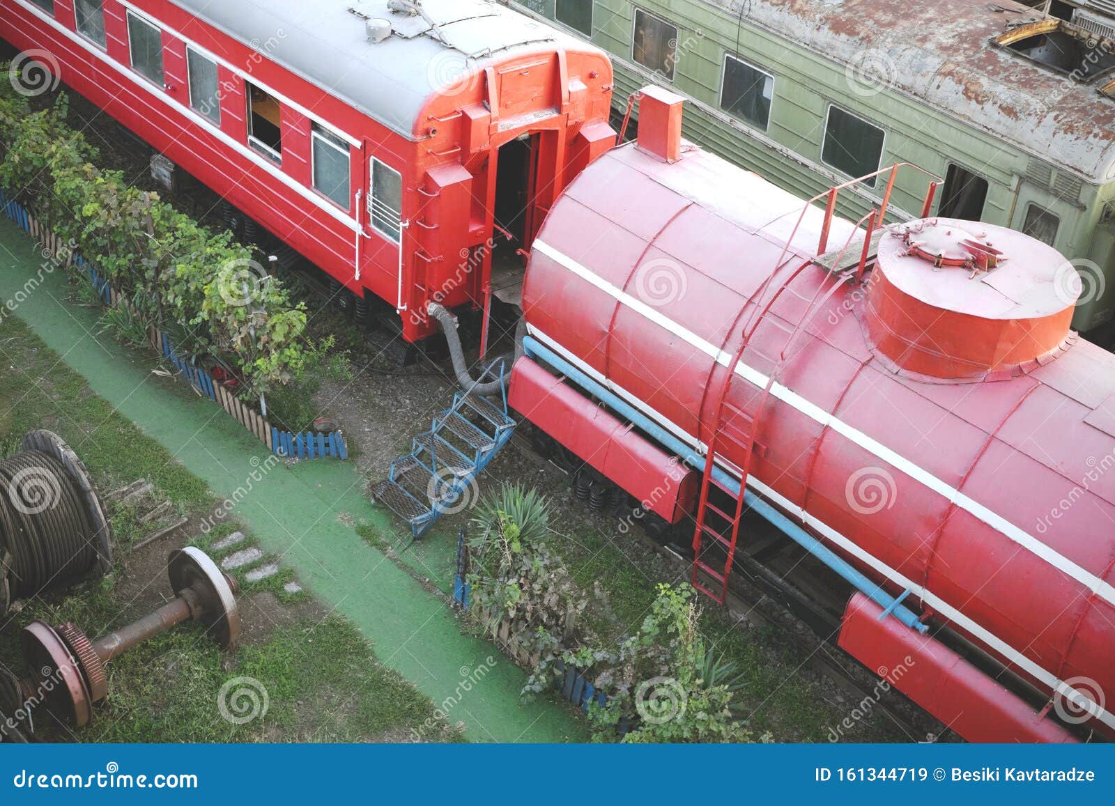 Train Yard with Repaired and Useless Wagons. Stock Image - Image of ...