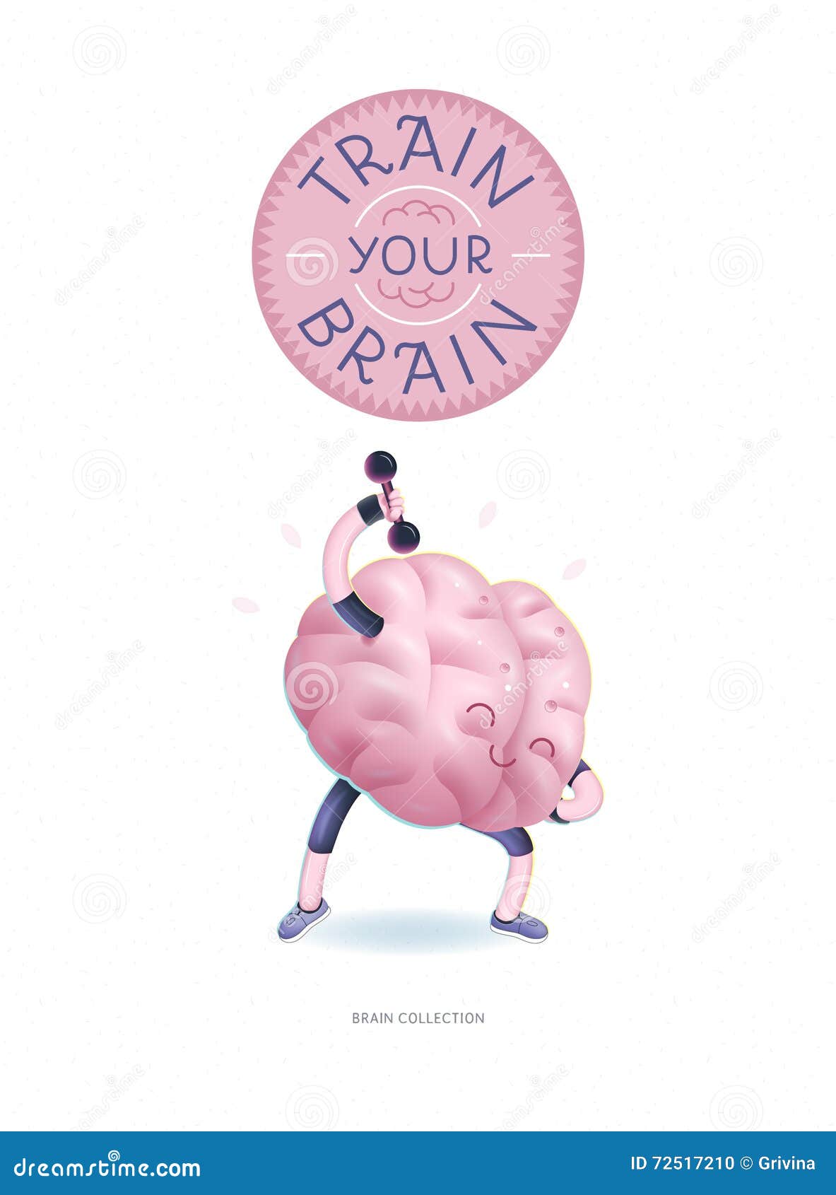 Train Your Brain Poster with Lettering, Dumbbells Exercises Stock ...