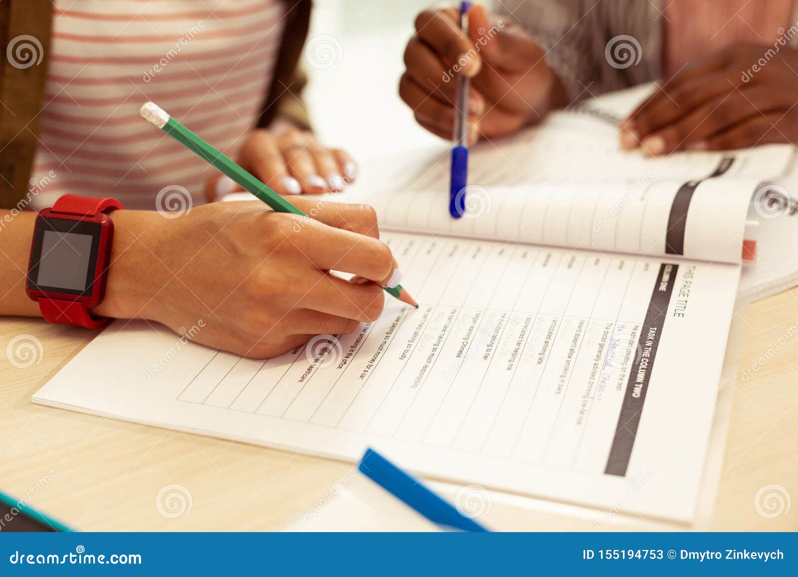 Two Students Completing Task in Their Copybook Stock Image - Image of ...