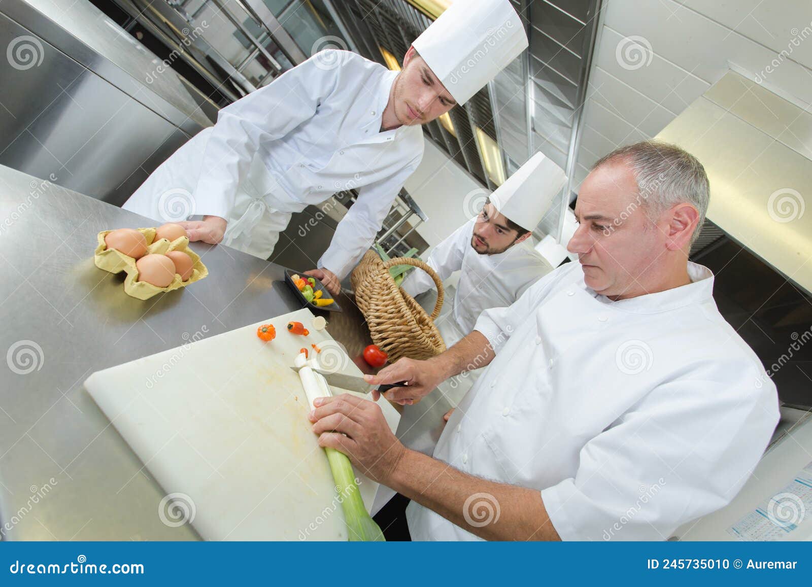 Trainee Chef Learning Chop Veggies Stock Photo - Image of head, forties ...