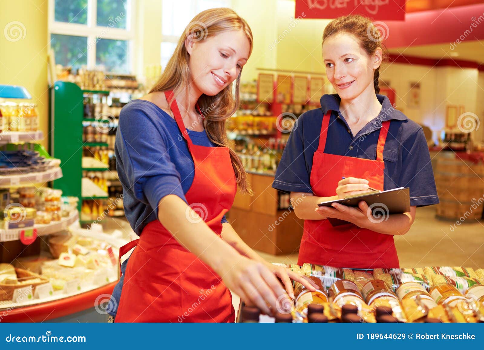 Trainee Helps Store Manager in the Supermarket Stock Image - Image of ...