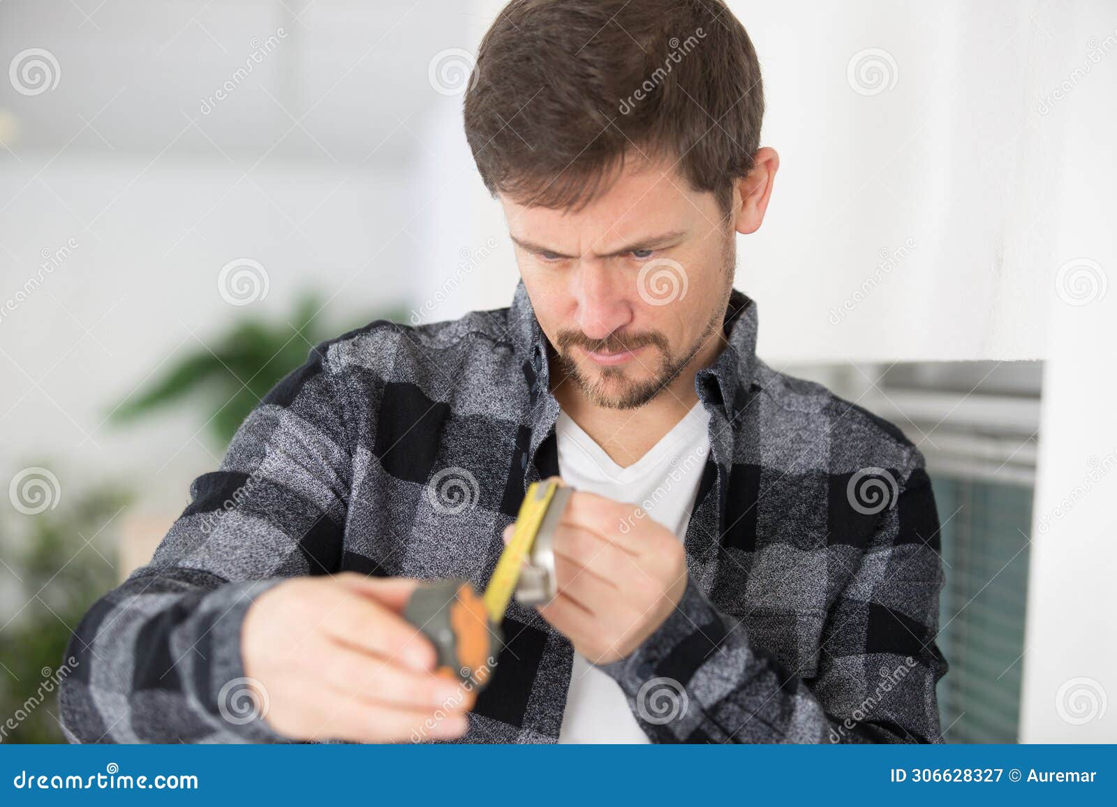 Trainee in Workshop Measuring Piece Metal Stock Image - Image of manual ...