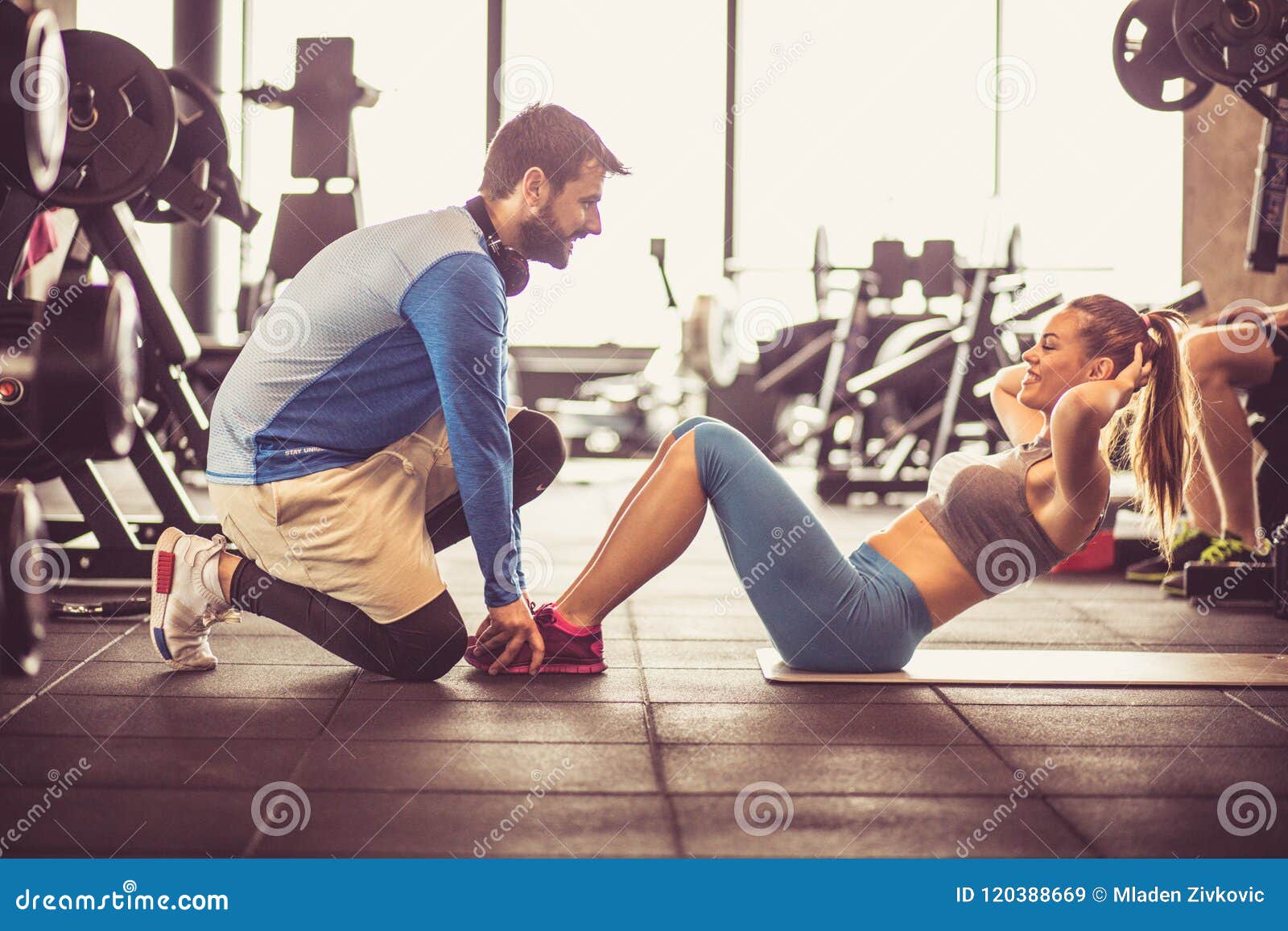 Sit-ups. stock image. Image of determination, couple - 120388669