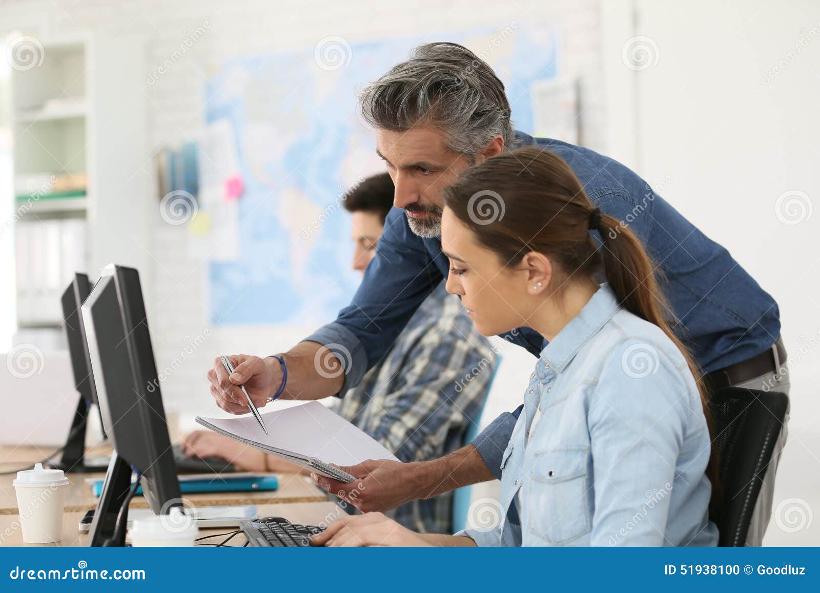 Trainer with Interns Working on Desktop Computer Stock Photo - Image of ...