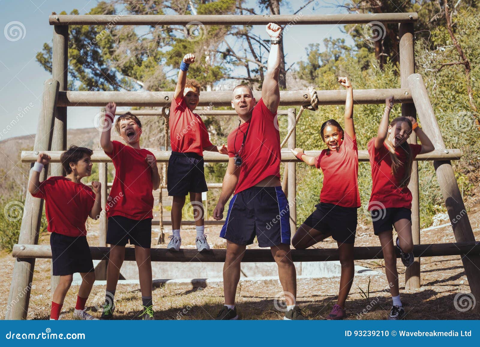 Trainer and Kids Standing Together in the Boot Camp Stock Photo - Image ...